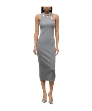 AREA Crystal-embellished Ribbed Midi Dress