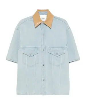 Nanushka Leather-collar Denim Shirt - White