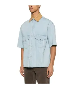 Nanushka Leather-collar Denim Shirt