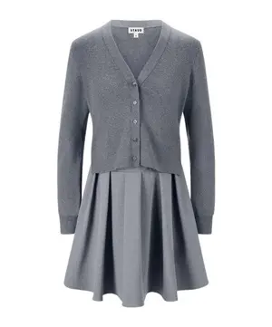 Staud Milo V-neck Midi Dress With Pleated Skirt - Gray