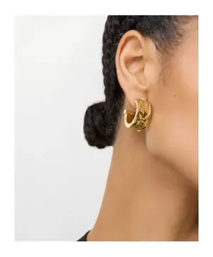 Burberry Engraved Check Hoop Earrings