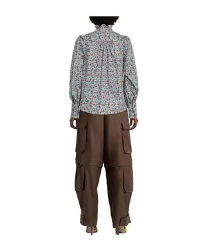 Max Mara Floral Print Ruffled High-neck Blouse