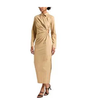 Max Mara Plain Gathered Cutout Shirt Dress - Nude