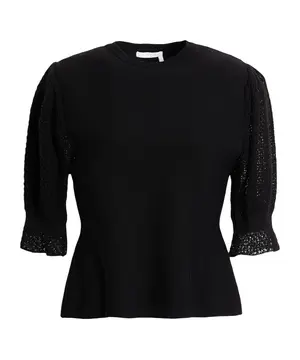 Chloé Crewneck Knit Top With Lace Puff Sleeves