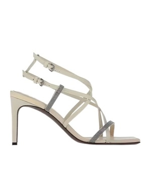 Brunello Cucinelli Solid Color Square Heel Sandals - Gray
