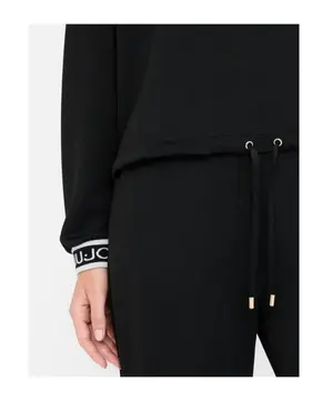 Liu Jo Lurex Jersey Drawstring Hoodie With Metal Logo Detail - Black