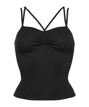 ERES Triple-strap Ruched Ribbed Tank Top - Black