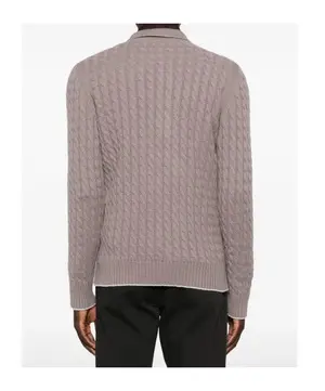 Eleventy Cable-knit Polo Sweater