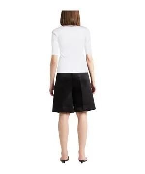 Brunello Cucinelli V-neck Ribbed Elbow-sleeve Top With Red Trim - White