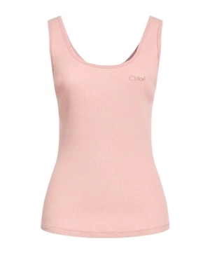 Chloé Ribbed Jersey Scoop Neck Sleeveless Top With Appliqué Logo - Pink
