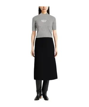 Sportmax Mock Neck Mid-sleeve Knit Top With Jacquard Detail - Gray