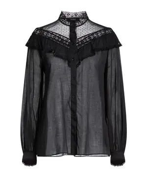 Max Mara Semi-sheer High-neck Lace Trim Blouse