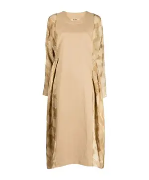 UMA WANG Patchwork Long Sleeve Midi Dress - Nude
