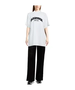 Balenciaga Oversized Long T-shirt With Printed Logo - White