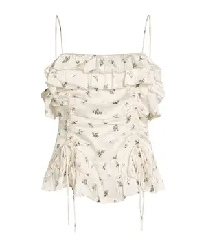 GANNI Printed Floral Ruffle Camisole With Drawstring Detail