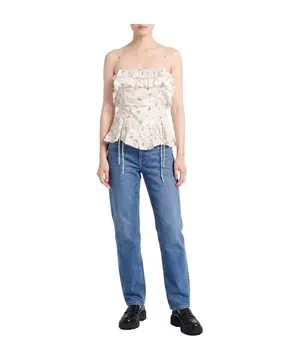 GANNI Printed Floral Ruffle Camisole With Drawstring Detail
