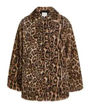 REFORMATION Faux Fur Leopard Print Coat - Beige