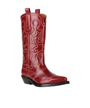GANNI Embroidered Leather Cowboy Boots