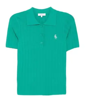 SPORTY  RICH Sporty & Rich Ribbed Knit Polo Top