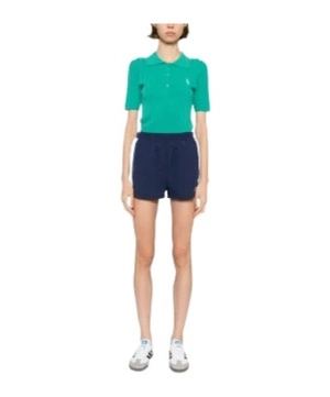 SPORTY  RICH Sporty & Rich Ribbed Knit Polo Top
