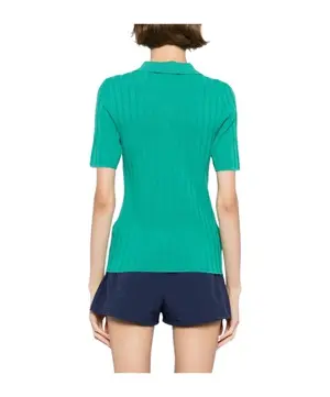 SPORTY  RICH Sporty & Rich Ribbed Knit Polo Top