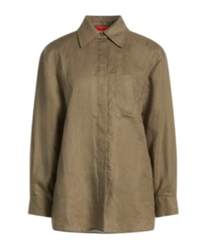 MAXCO. Solid Color Long Sleeve Linen Shirt - Brown