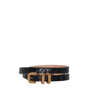 By Far Embossed Gold-tone Buckle Belt - Black