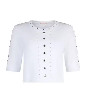 Liu Jo Studded Knitted Top With Crew Neck And Short Sleeves - White Wool