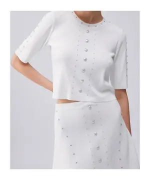 Liu Jo Studded Knitted Top With Crew Neck And Short Sleeves