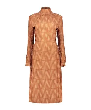 LOW CLASSIC Printed High Neck Long Sleeve Dress - Brown