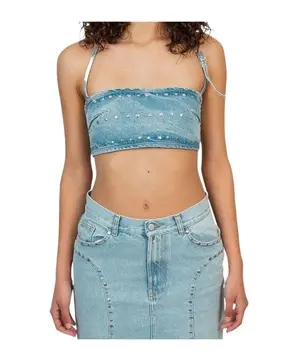 Gimaguas Luna Studded-detail Denim Top
