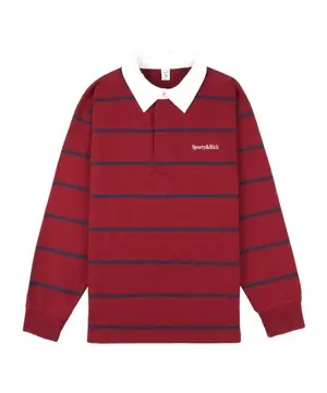SPORTY  RICH Striped Long-sleeve Polo Shirt - Red