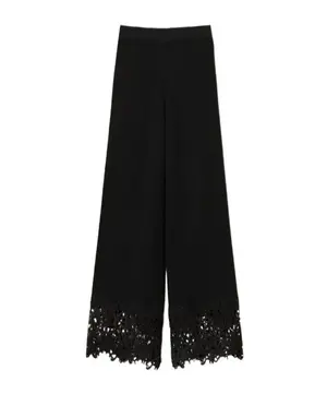 TWINSET Lace-trimmed Straight Leg Trousers - Black