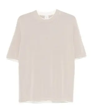 Eleventy Round Neck Trim Sweater - Sand Beige