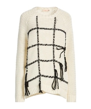 Tory Burch Two-tone Thick Knit Long Sleeve Top - White
