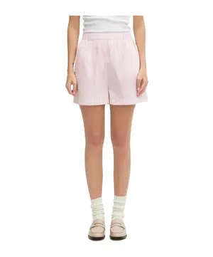 SPORTY  RICH Sporty & Rich Hotel Eden Roc Striped Cotton Shorts - Pink
