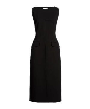 Sportmax Fitted Sleeveless Crewneck Jersey Dress With Flap Pockets And Back Split - Black