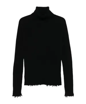 UMA WANG Ribbed Frayed-edge Turtleneck Sweater - Black