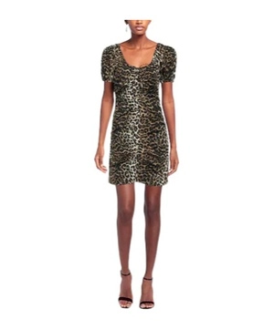GANNI Leopard Print Puff Sleeve Bodycon Dress