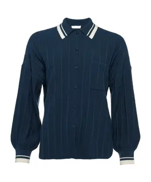 ERES Ribbed Knit Shirt With Bishop Sleeves And Striped Trim - Black