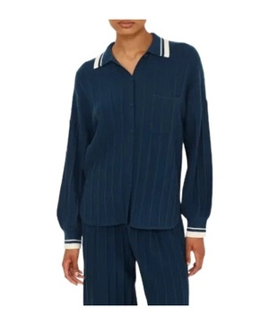ERES Ribbed Knit Shirt With Bishop Sleeves And Striped Trim - Black