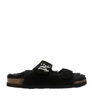 Palm Angels Fur Logo Sandals - Black