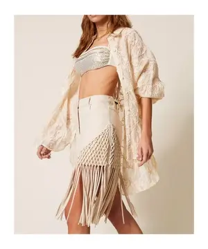TWINSET Fringed Mini Skirt With Knot Detailing