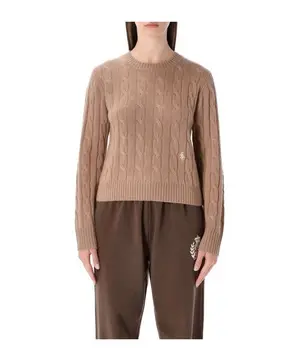 SPORTY  RICH Sporty & Rich Cable Knit Crewneck Sweater - Camel