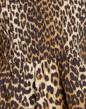 GANNI Leopard Print Shirred Peplum Top - Black
