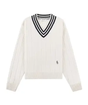 SPORTY  RICH Sporty & Rich V-neck Striped Trim Jumper