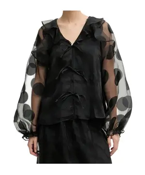 Stine Goya Ruffled Polka Dot Blouse - Black