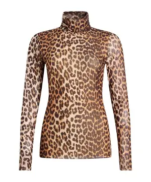 GANNI Leopard Print Long Sleeve Turtleneck Top