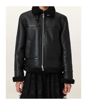 ALLSAINTS Leather Zip Jacket With Shearling Collar