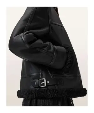 ALLSAINTS Leather Zip Jacket With Shearling Collar